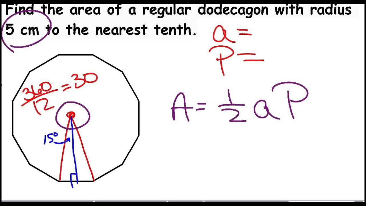 Regular Polygon Area Dodecagon, with 1-2