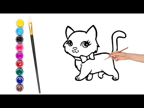 Cute Kitten easy coloring page for kids | page color art