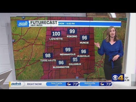 Hot and humid with small storm chance Monday