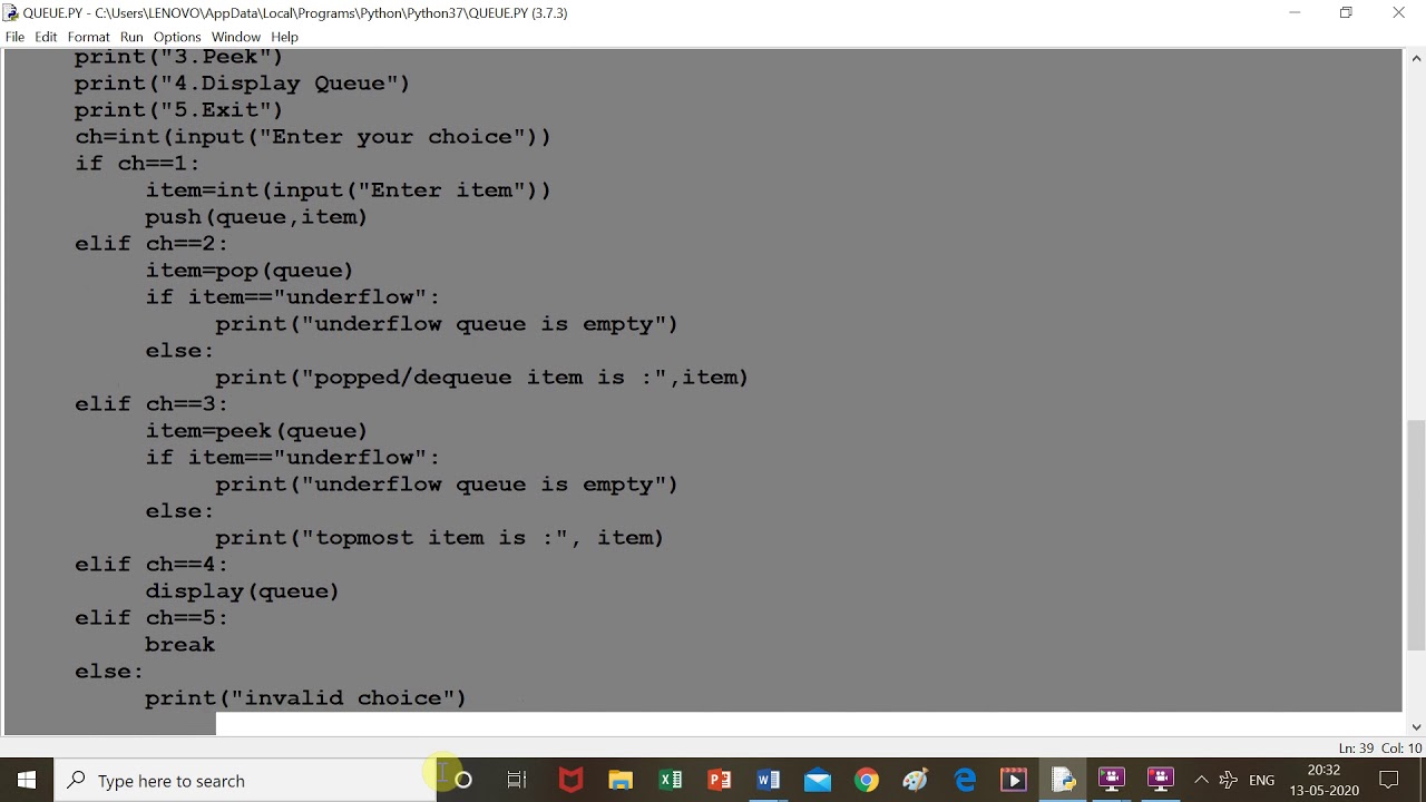 CLASS XII COMPUTER SCIENCE WITH PYTHON CH-8  DATA STRUCTURE -II: QUEUE