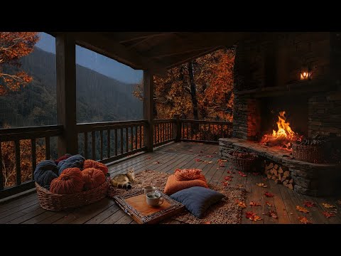 Cozy Autumn Rain in a Cabin | Crackling Fireplace & Peaceful Fall Ambience for Sleep & Study