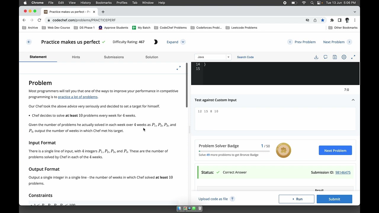 Codechef -  Practice Makes Us Perfect Problem  - Java