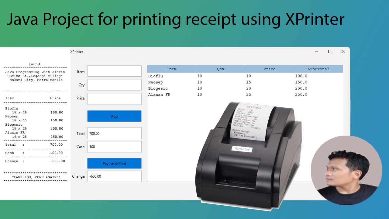 Java swing for printing receipt using XPrinter.