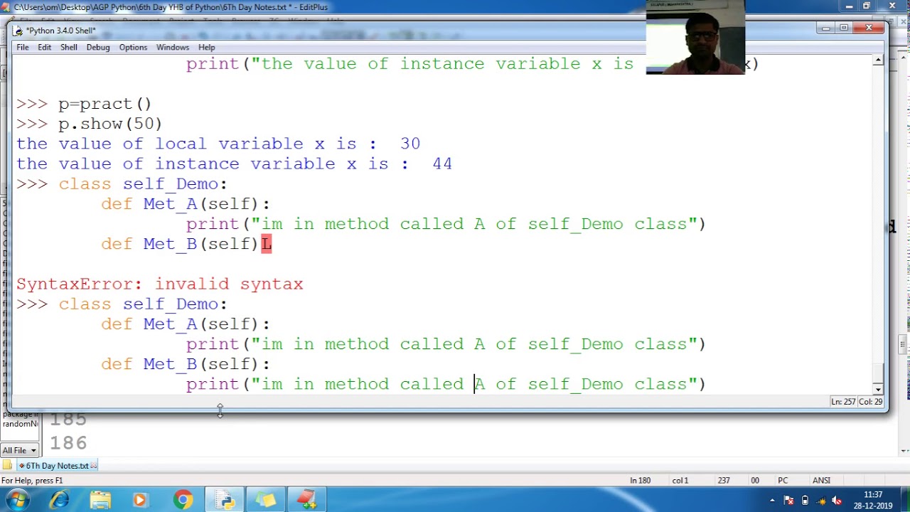 146 Python Class self parameter with method Python Programming Tutorial for Beginner to advance with