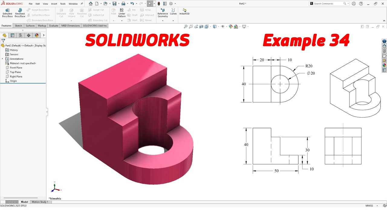 SolidWorks Tutorial – Example 34 | Simple 3D Modeling for Beginners