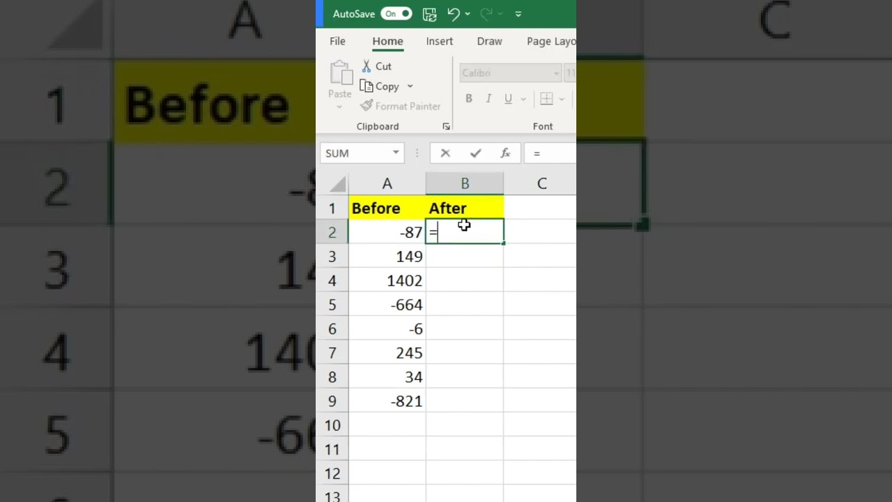 absolute value function in Excel