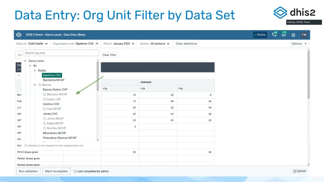 Data Entry: Org Unit By Filter - DHIS2 2.39