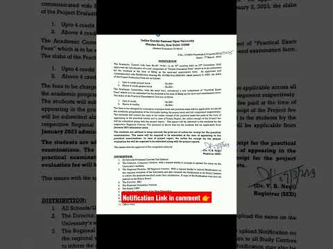 IGNOU Notification Regarding fee of Practical and Project ।। #ignou #ignoufee