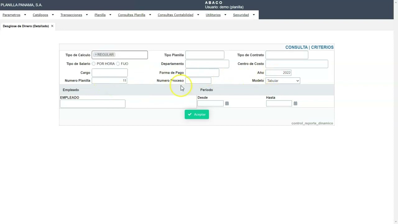 Como generar el informe de una planilla regular