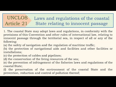 UNCLOS, Article 21, Laws and regulations of the coastal State relating to innocent passage