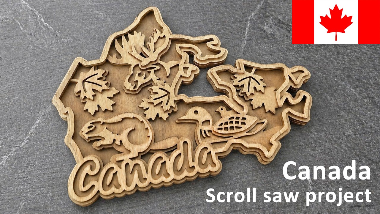 Canadian provinces and territories with their borders and symbols - Scroll saw project