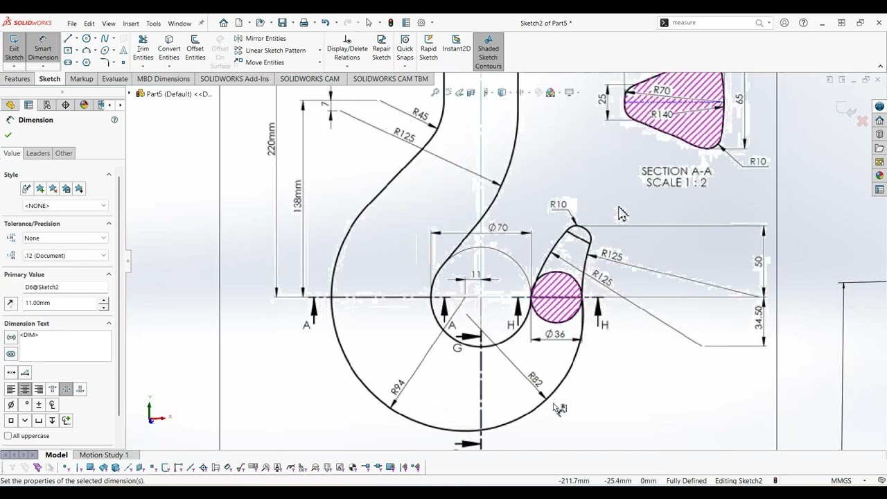 SolidWorks Loft Tutorial:  from  Drawing to the 3D Hook | Guide Curves, loft sketches, Dome & Thread