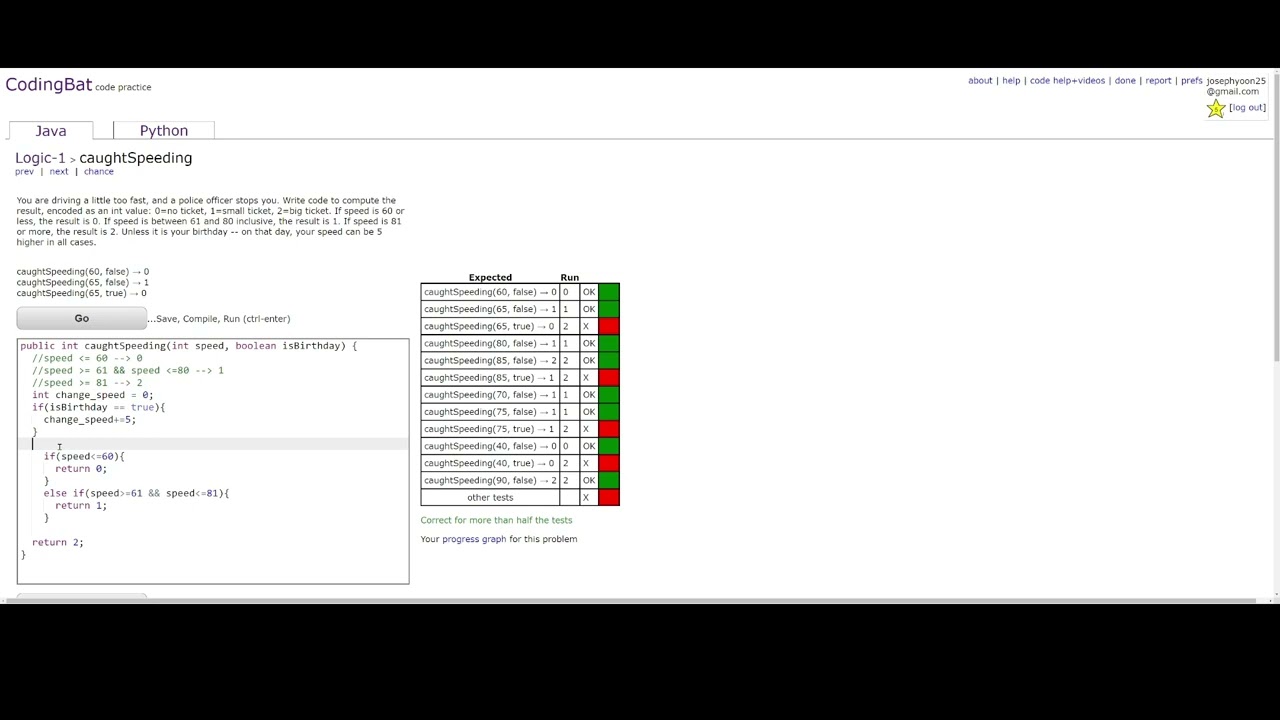 Caughtspeeding - Codingbat logic1