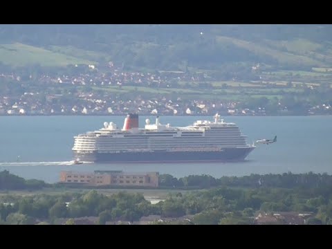 MS Queen Anne Cruise Ship leaves Belfast Along Belfast Lough on a Windy Evening