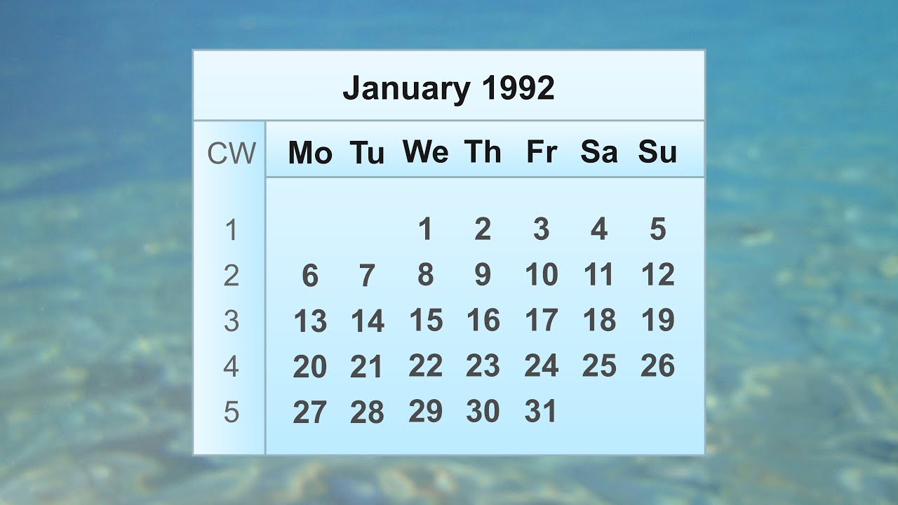 January 1992 Calendar