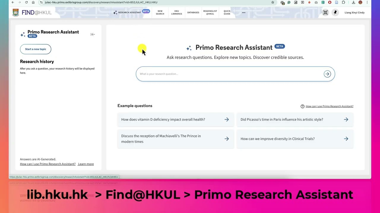 Primo AI Research Assistant by HKU Libraries