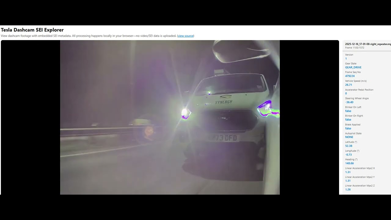 Tesla Dashcam SEI explorer