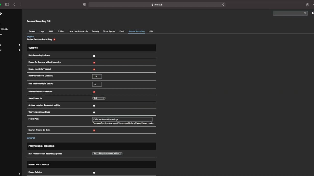 Session Recording Admin Setup