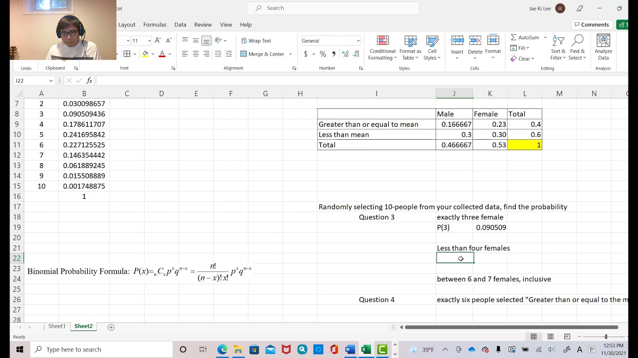 Project 3 Find the binomial probability using the excel spreadsheet