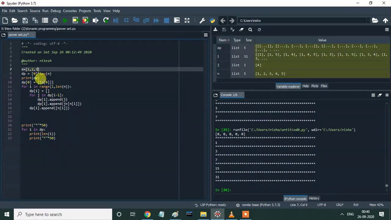 power set generating python script using dynamic programming
