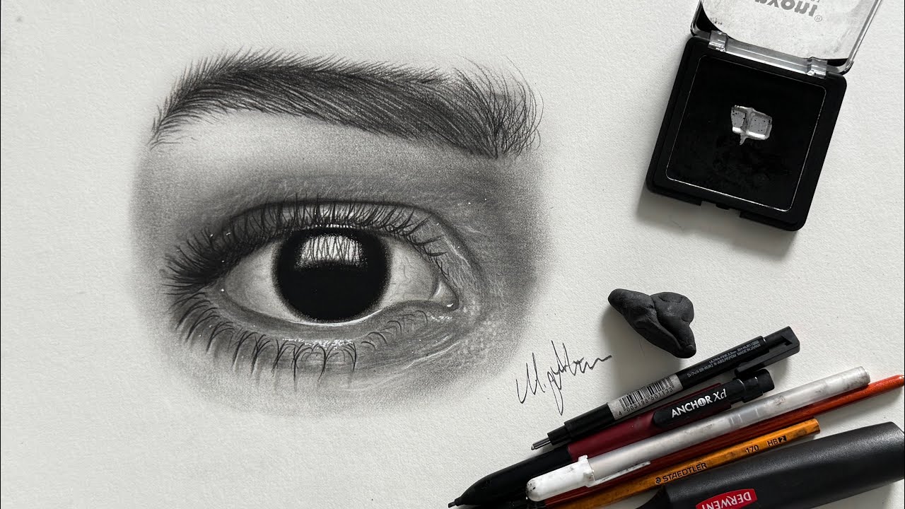 Here are educational charcoal eye drawing techniques, How to draw a realistic eye step by step ASMR