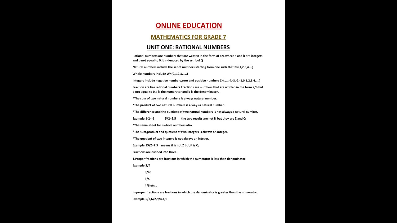 Mathematics For Grade 7 Lesson One (1) PDF In Video