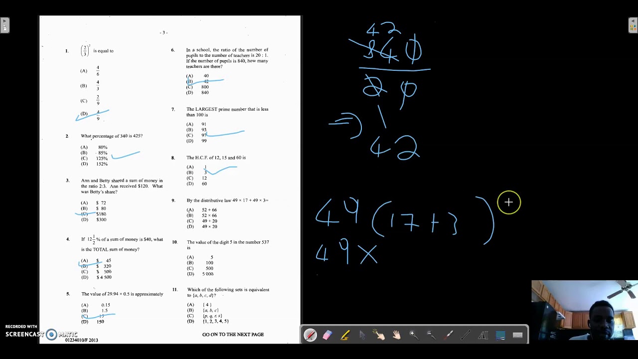 CXC CSEC mathematics may- june 2013 paper 1 solution   (multiple choice solutions)