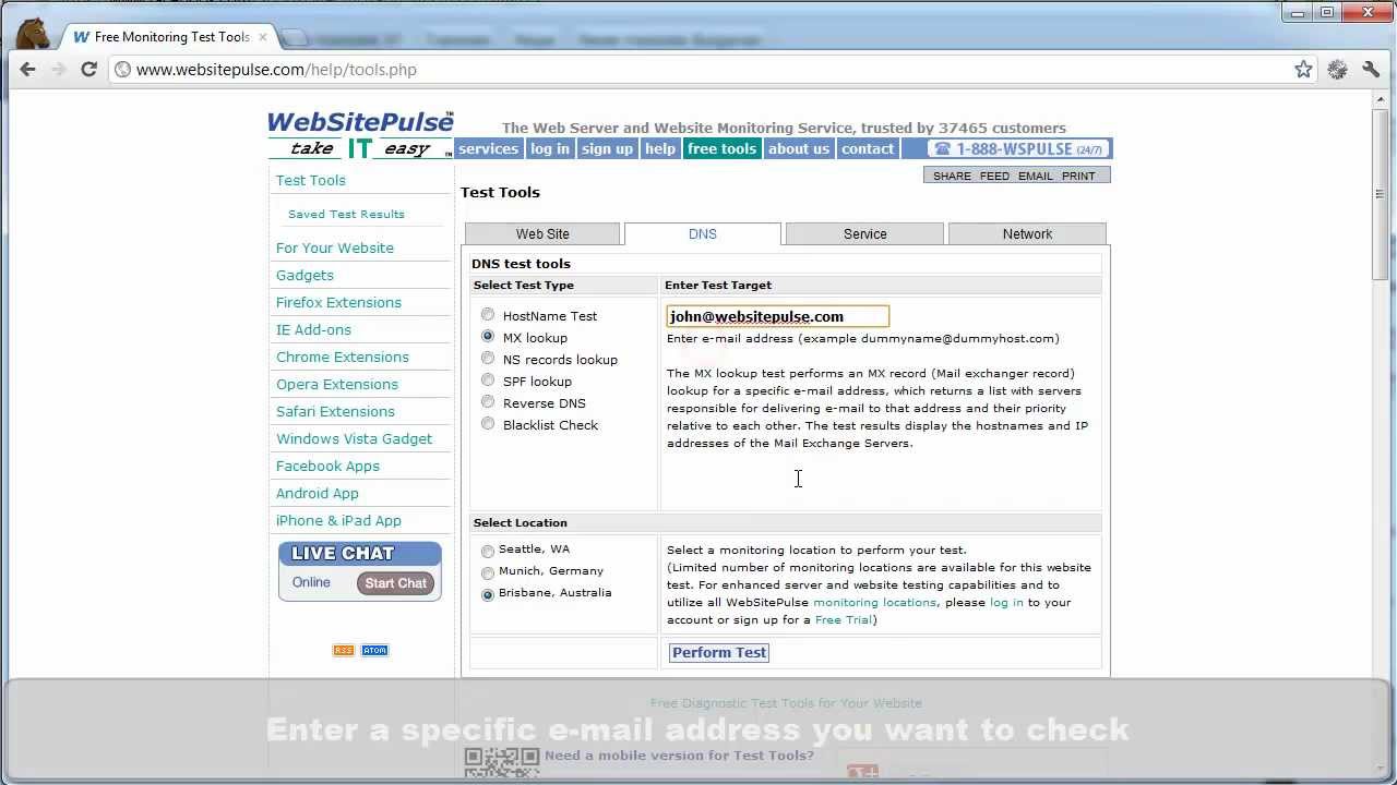 Free Test Tools - Free MX Lookup