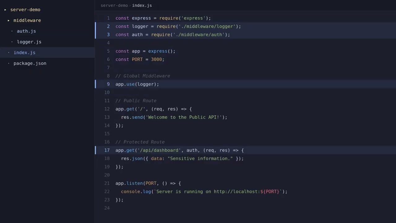 Modular Express Middleware Tutorial – Logger & Auth from Scratch