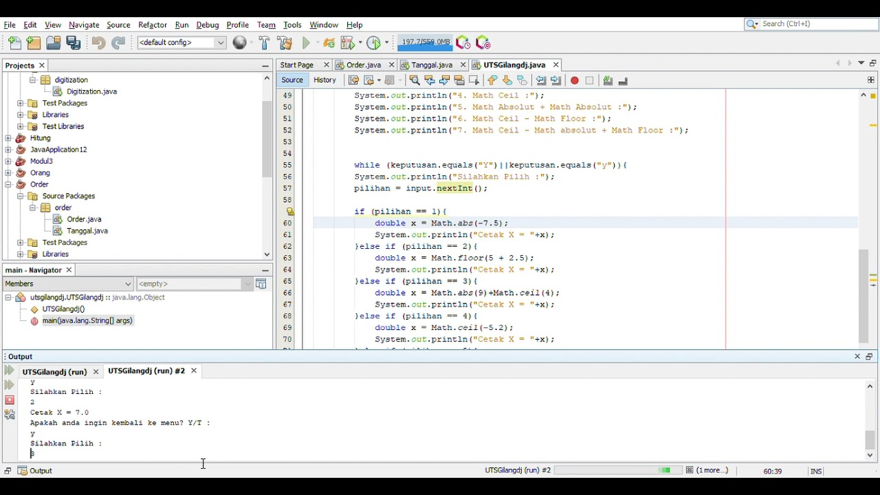 PROGRAM JAVA Math.abs, Math.floor, Math ceil