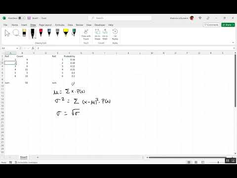 Using Excel to find mean and standard deviation from a Probability Distribution Table.