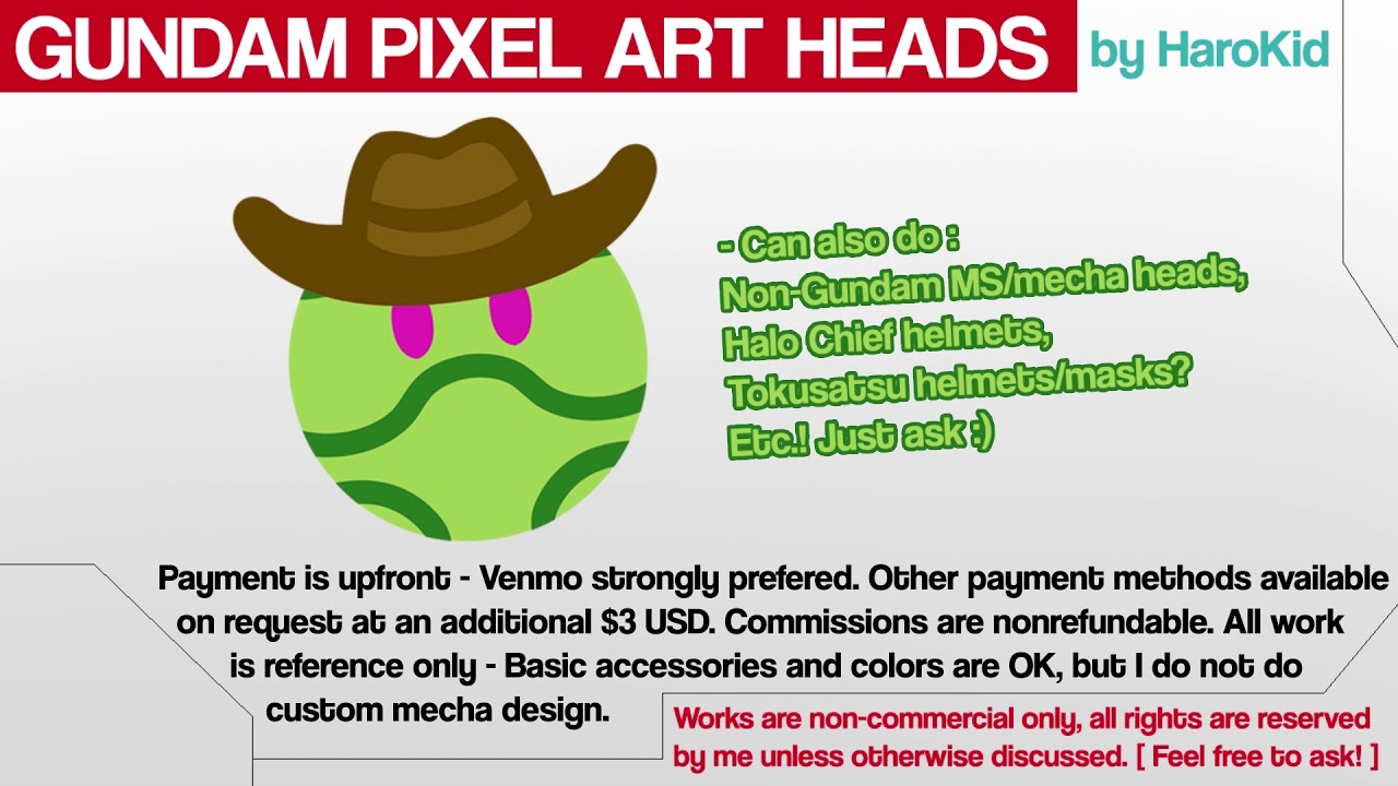 Gundam Pixel Art Head Animated Commission Sheet