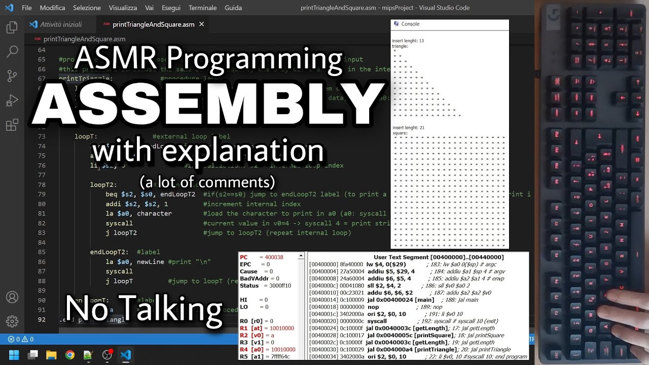 ASMR Programming - ASSEMBLY Triangle and Square Generator - No Talking