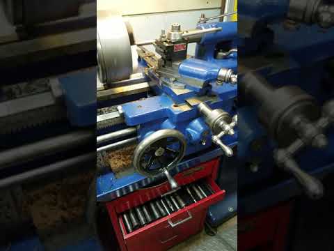 LeBlond lathe using power feed.