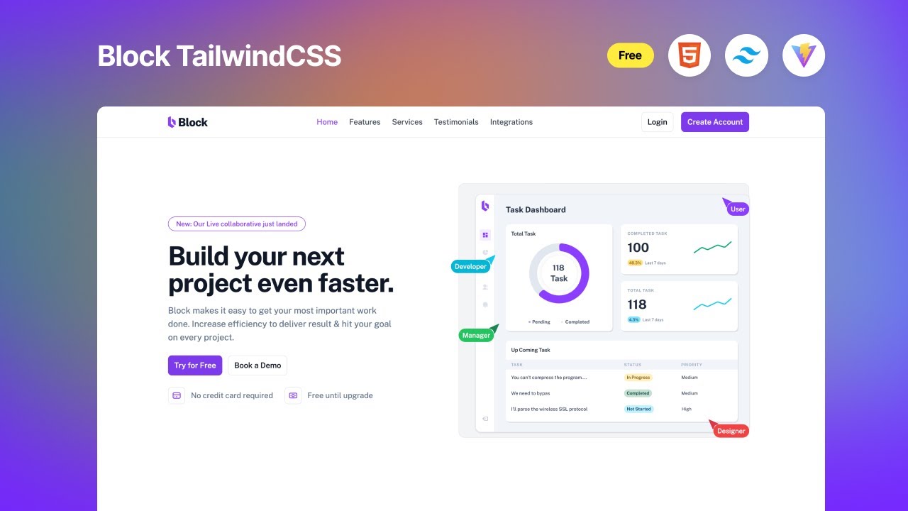 Tailwind CSS HTML Template Free - Block