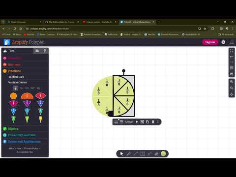 Polypad – Virtual Manipulatives Making a 1/8th Pepperoni Messy Cheese Pizza Lol