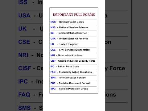 full form of NCC, NSS, ISS, USA, UK, CSE, NRI, CISF, abbreviations #shorts #fullform #abbreviation