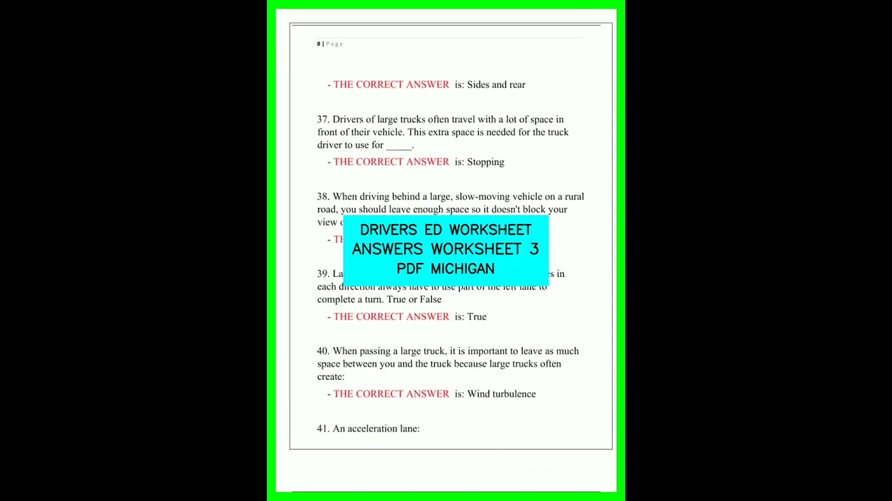 DRIVERS ED WORKSHEET ANSWERS WORKSHEET 3 PDF MICHIGAN video