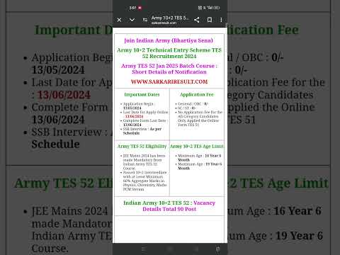 Indian Army Technical Entry Scheme TES 2024 Application🚀 TES Age Eligibility - Lws Ssb