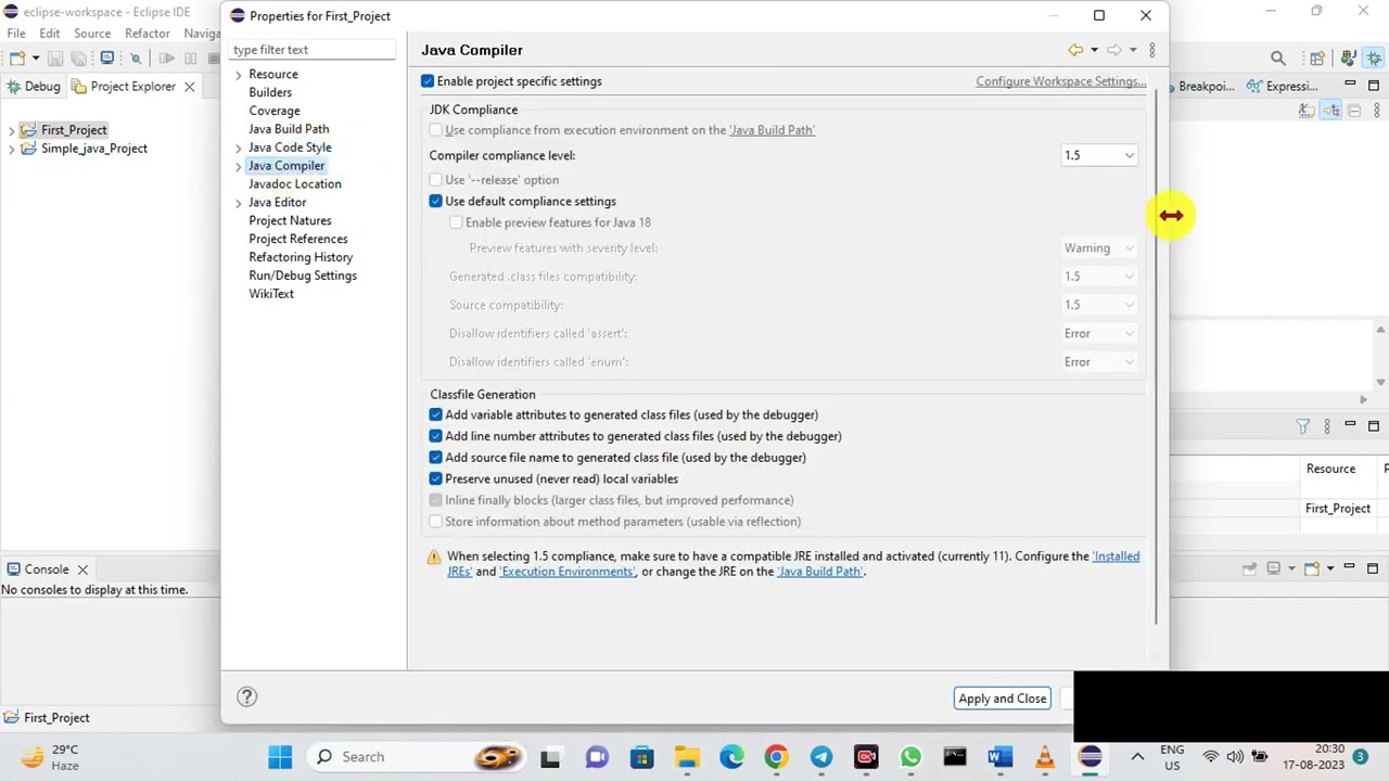 Java JRE & Compiler setting in Eclipse