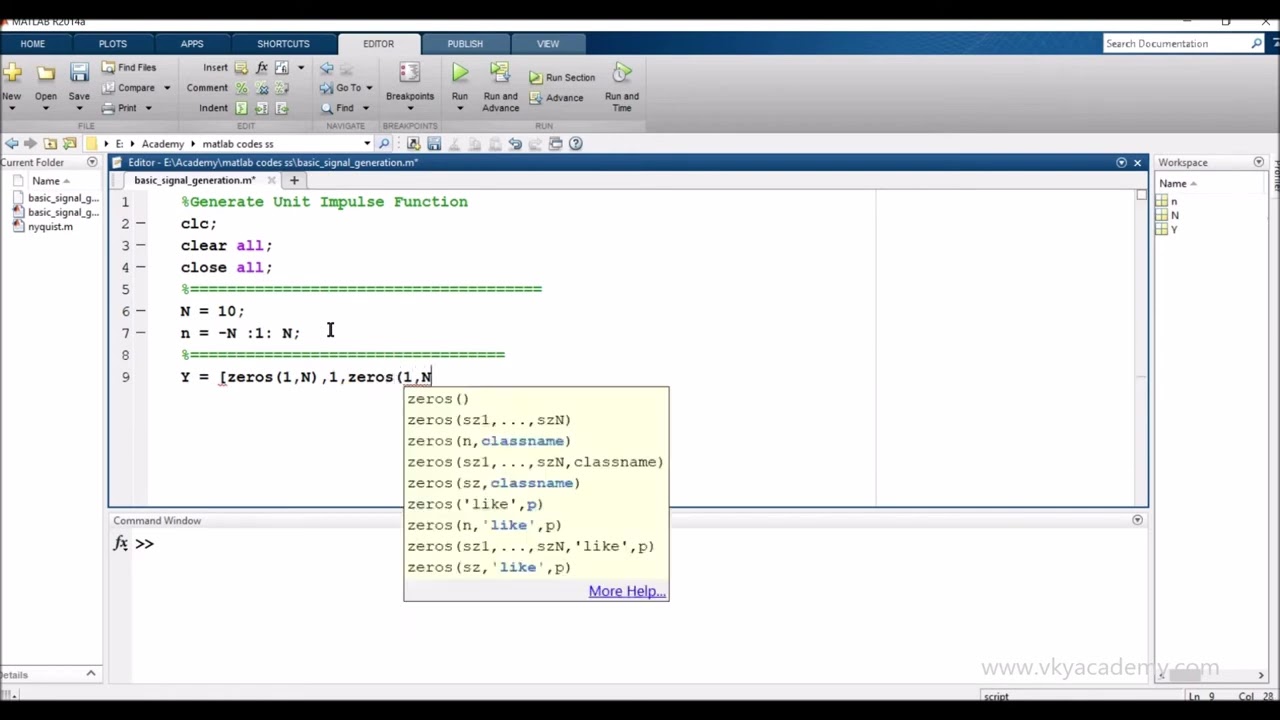 MATLAB Lesson |  Generate Discrete Time Unit Impulse Signal |  Unit Sample Sequence