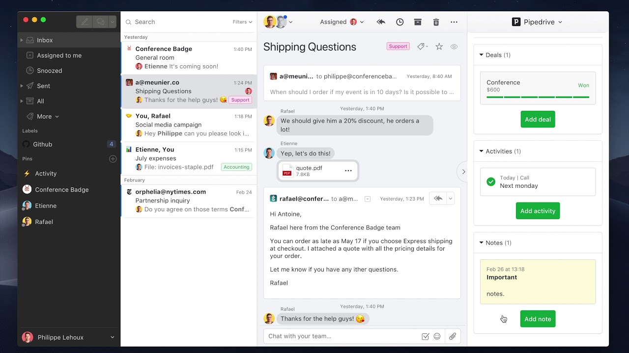 Integrate Pipedrive into your email inbox with Missive