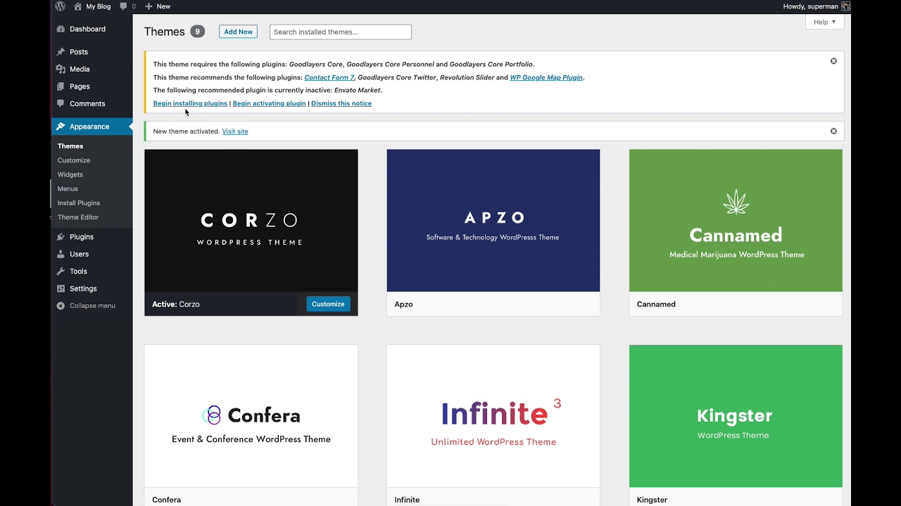 Corzo - Theme installation