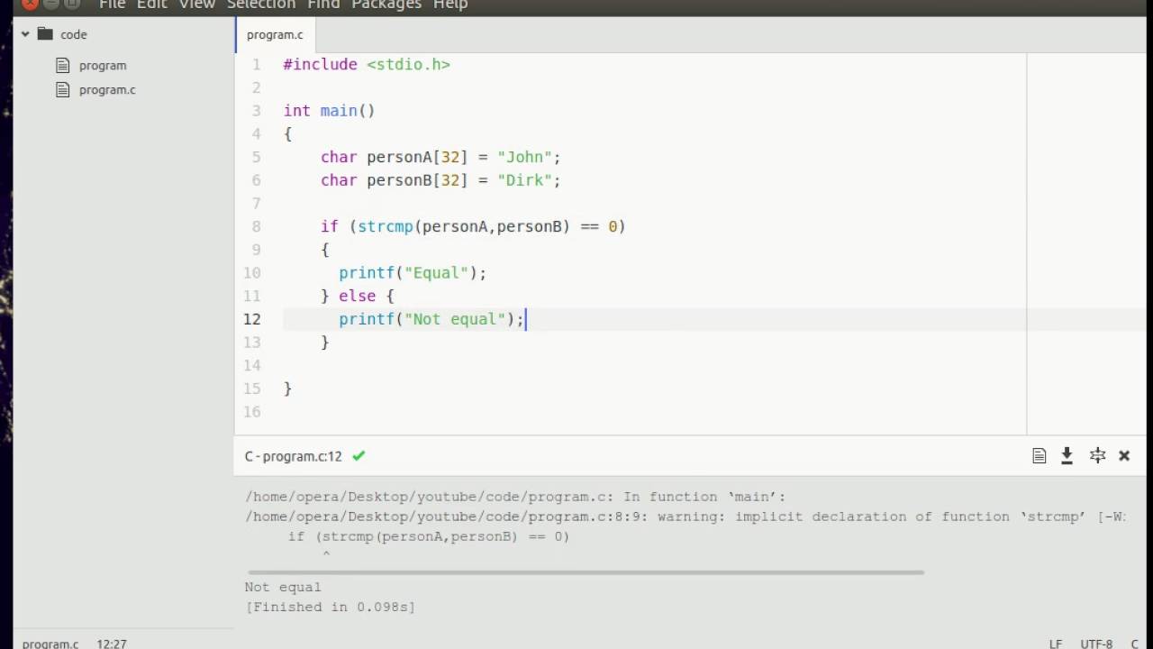 Learn C - strcmp, sting comparison