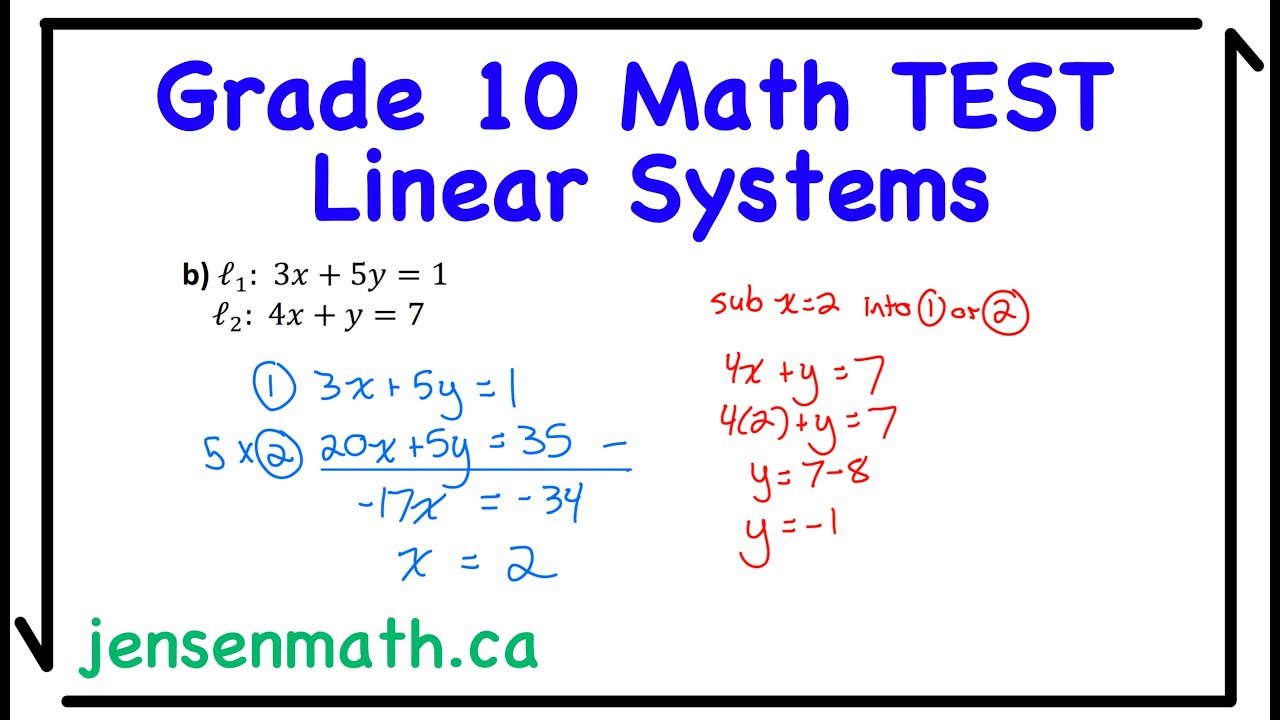 Grade 10 Math Test Solutions: Unit 1 - Linear Systems Unit | JensenMath