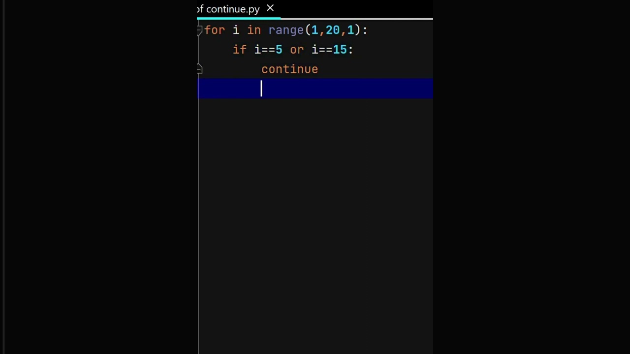 use of continue statement in python