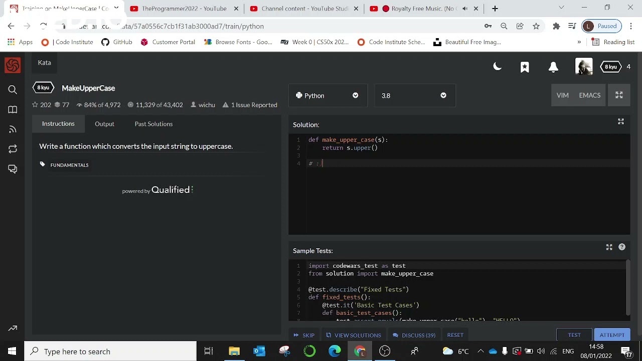 Python Codewars (MakeUpperCase 8KYU)