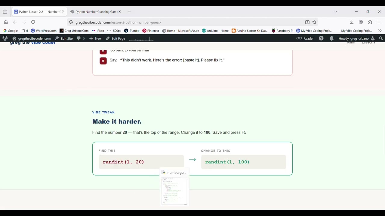 Vibe Coding Python Lesson 2.2 — Build a number guessing game in Python.