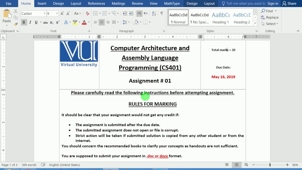 CS401 Assignment no 1 solution spring fall 2019