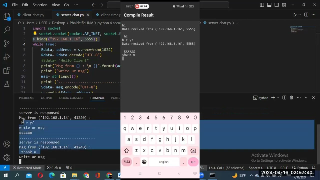 Server, Client, Chat, Time, Open Software Using Python #learnpython #pythonlearning #coding
